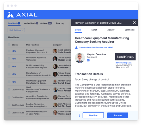 M&A and Capital Raising Platform for the Middle Market | Axial